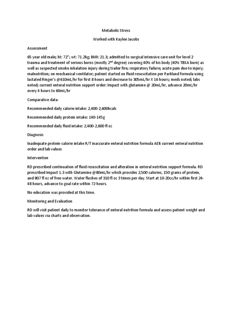 Metabolic Stress Case Study | PDF | Burn | Food Energy