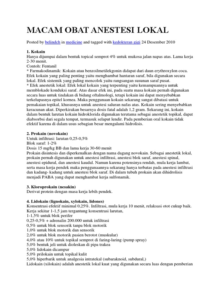 Macam Obat Anestesi | PDF | Kesehatan Holistik