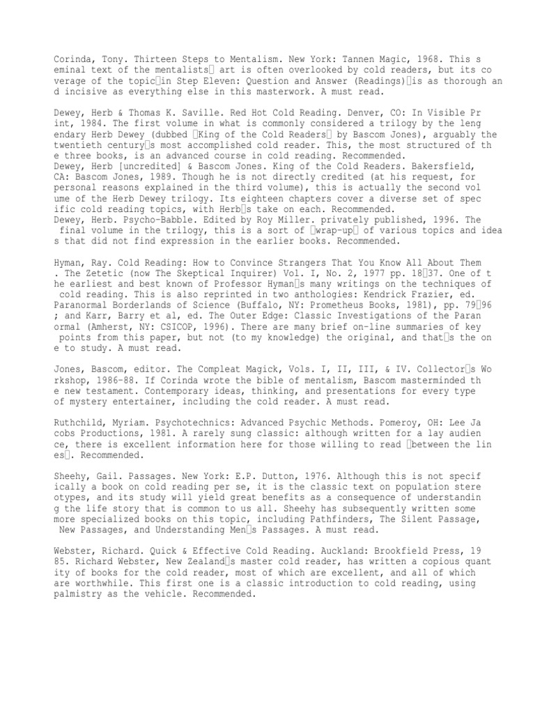 Cold Reading Titles | Download Free PDF | Parapsychology | Pseudo ...