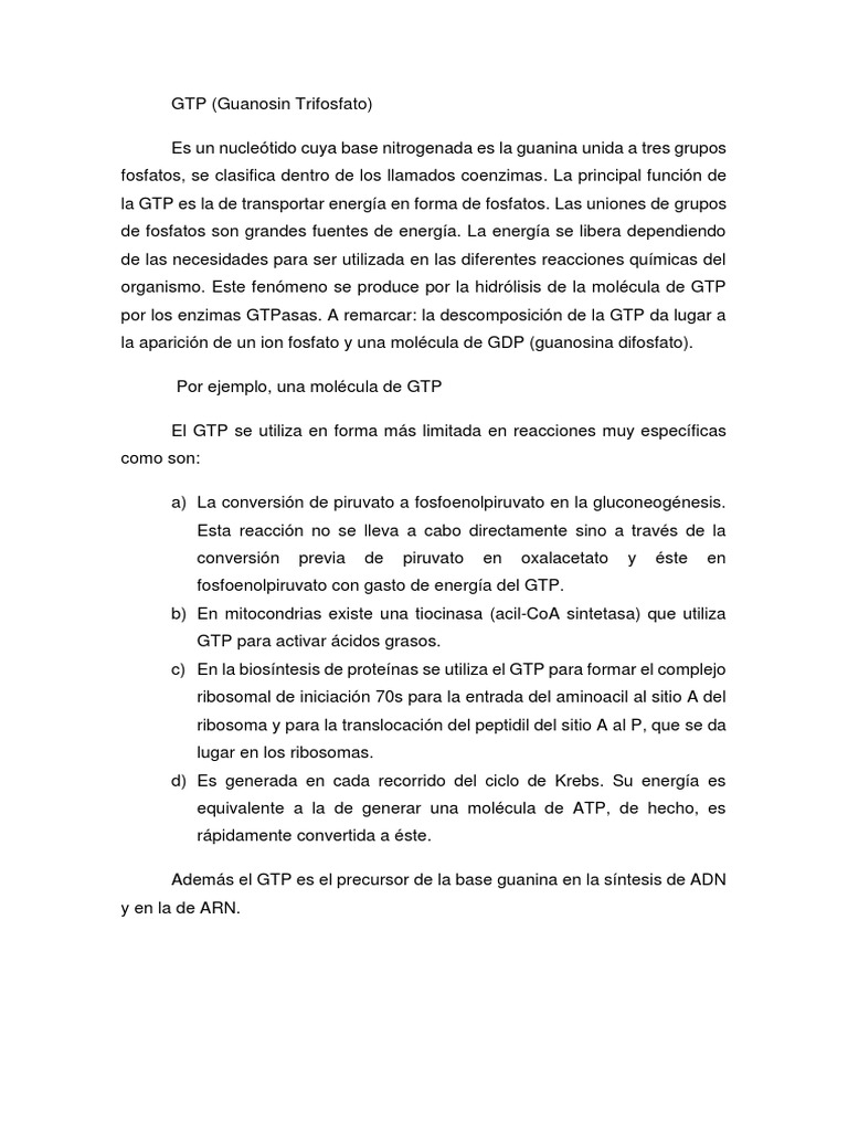 GTP | PDF | Biomoléculas | Bioquímica