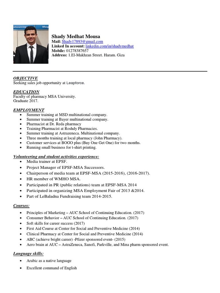 Shady Medhat Mousa: Objective | PDF