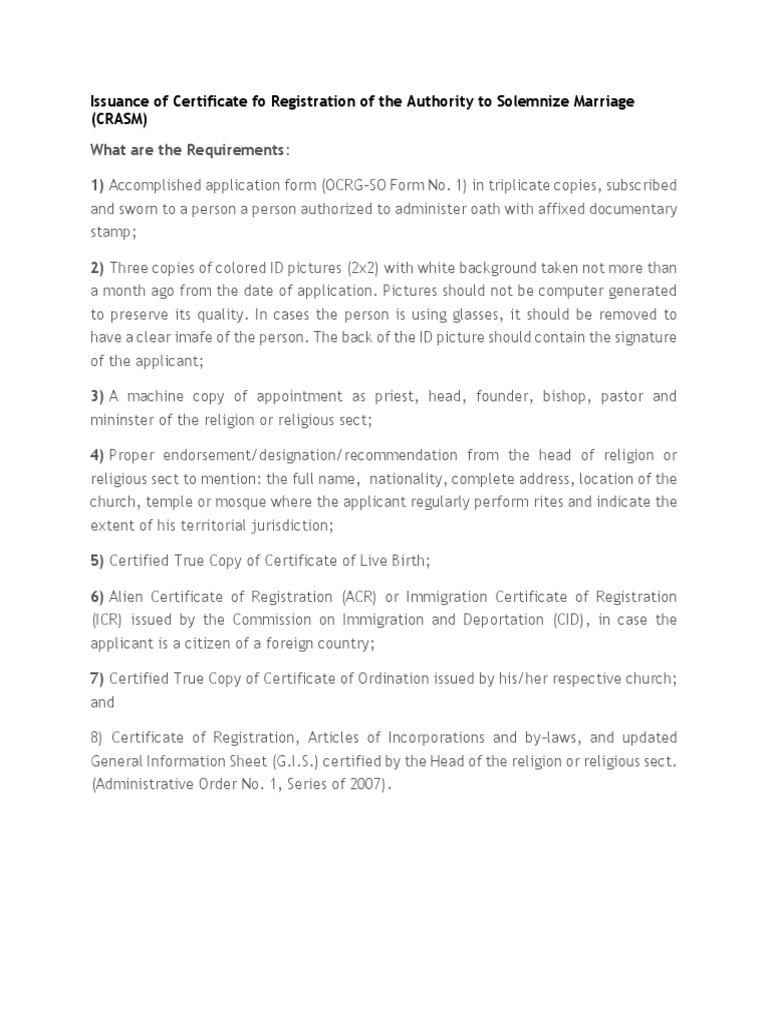 CRASM Requirements for Marriage License | PDF | Politics | Social Science