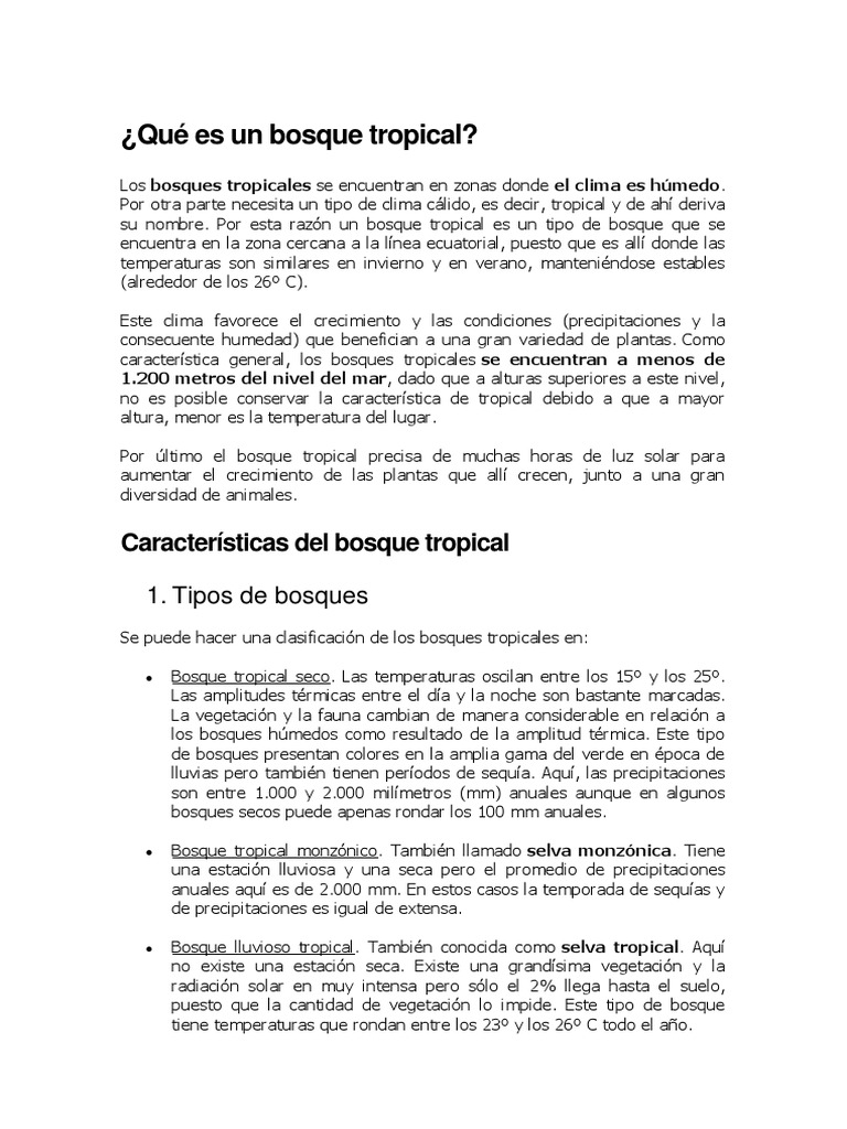 Características del bosque tropical | PDF | Zona tropical | Selva