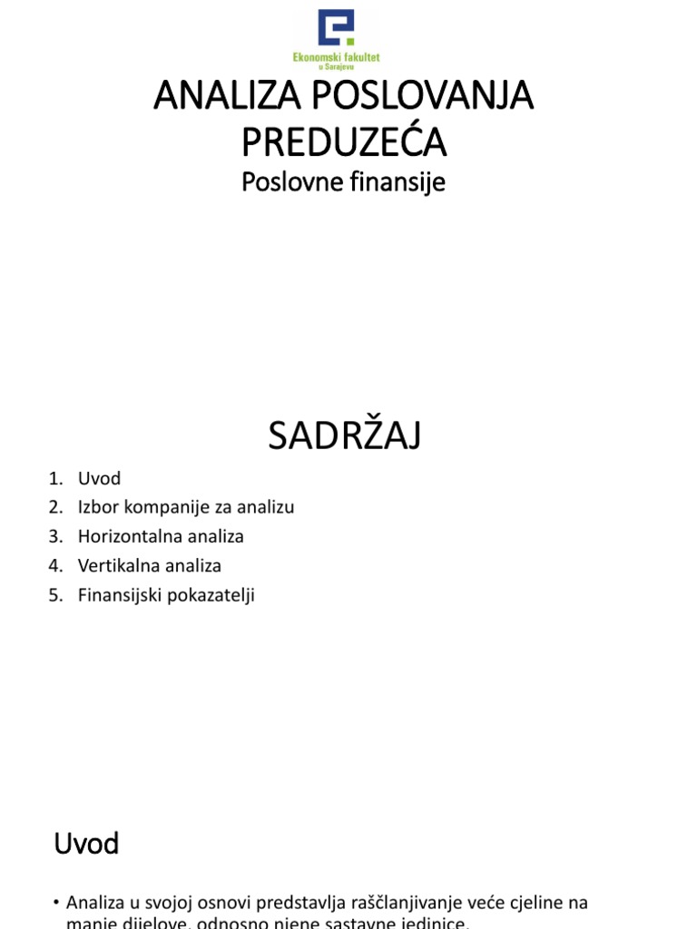 Analiza Poslovanja Preduzeća | PDF