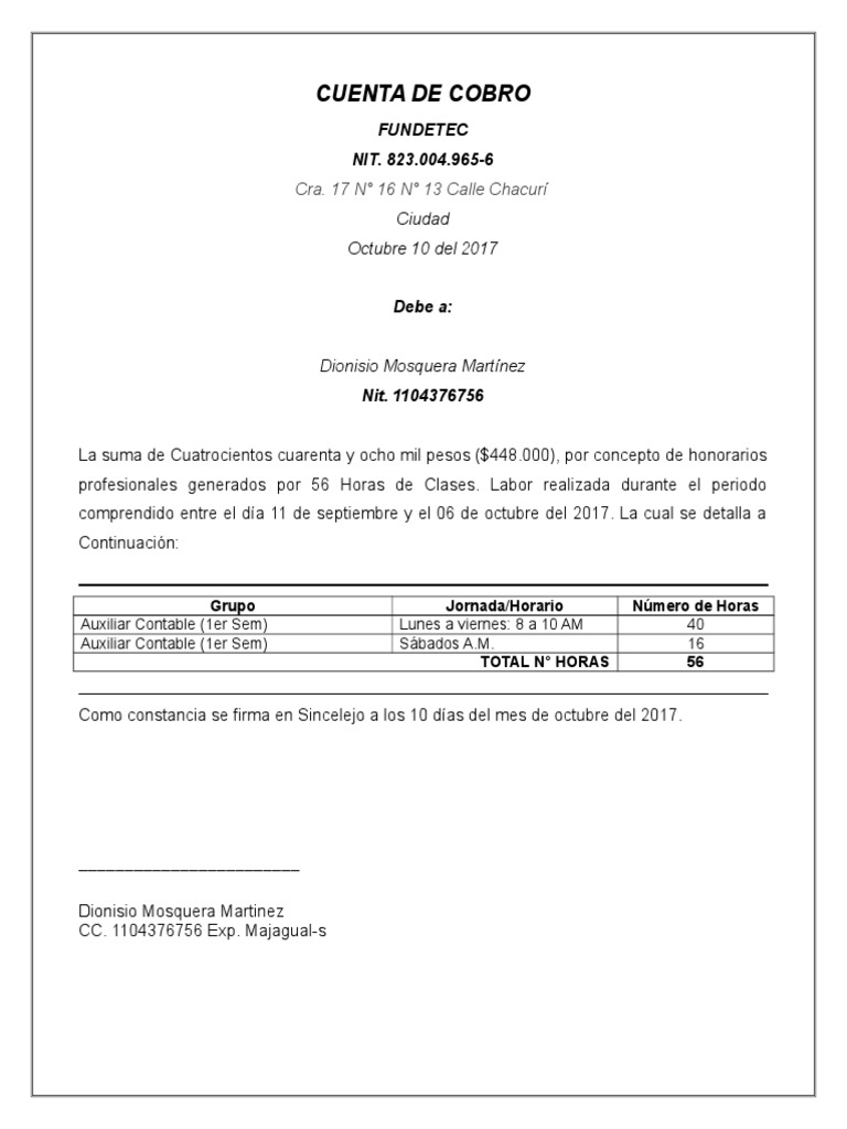 Formato Cuenta Cobro | PDF