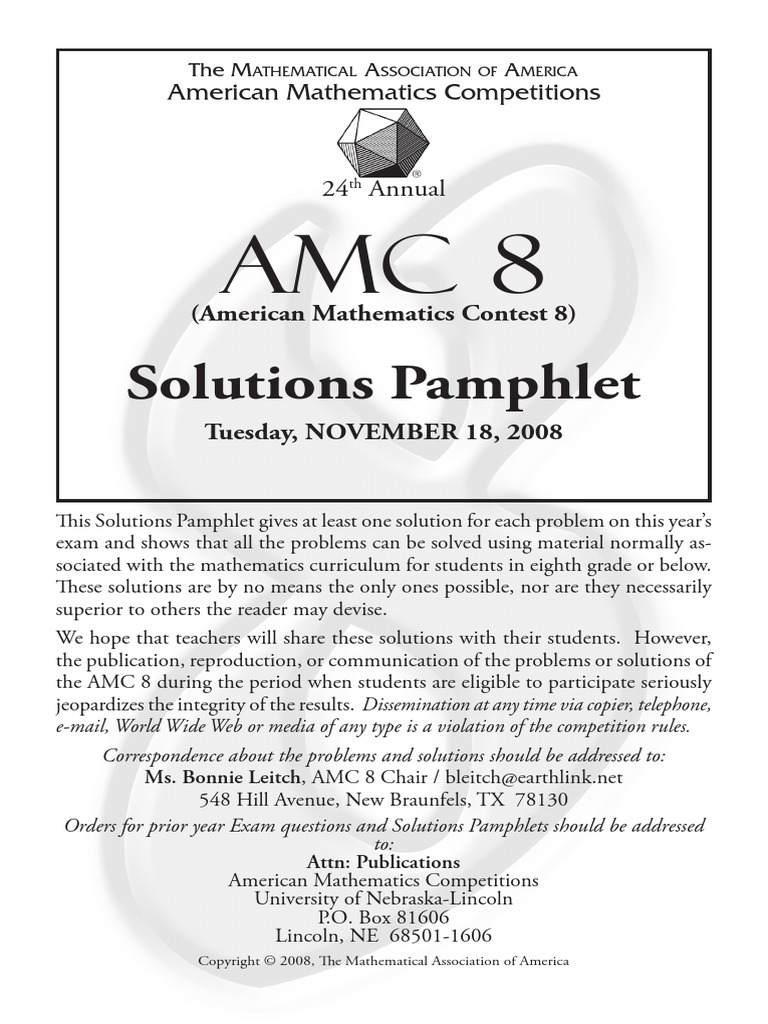 Solutions Pamphlet: American Mathematics Competitions | PDF | Fraction ...