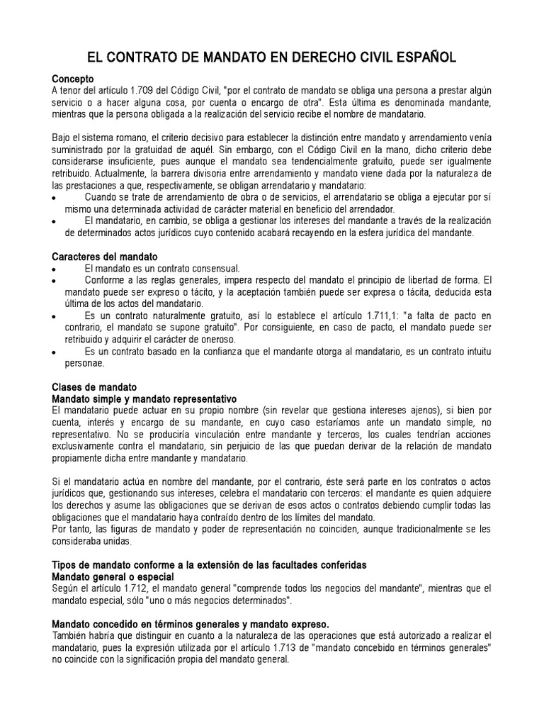 El Contrato de Mandato en Derecho Civil Español | Conceptos legales ...