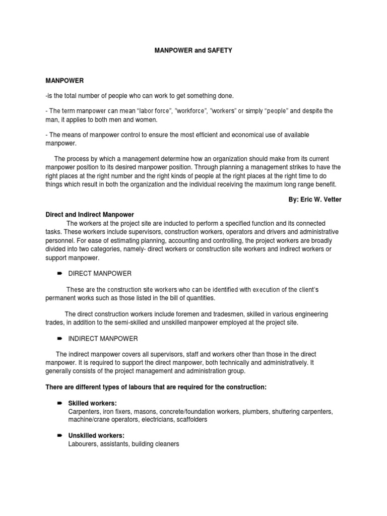 Manpower and Safety | Human Resources | Safety