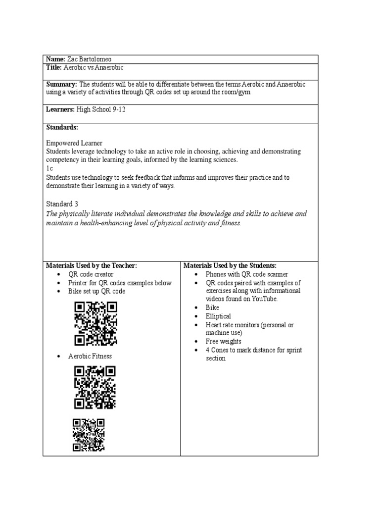 Lesson Plan Tech Assignment 1 | PDF | Aerobic Exercise | Physical Exercise