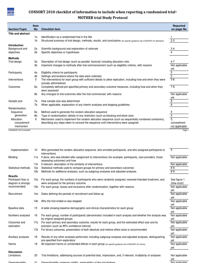 CONSORT 2010 Checklist of Information To Include When Reporting A ...