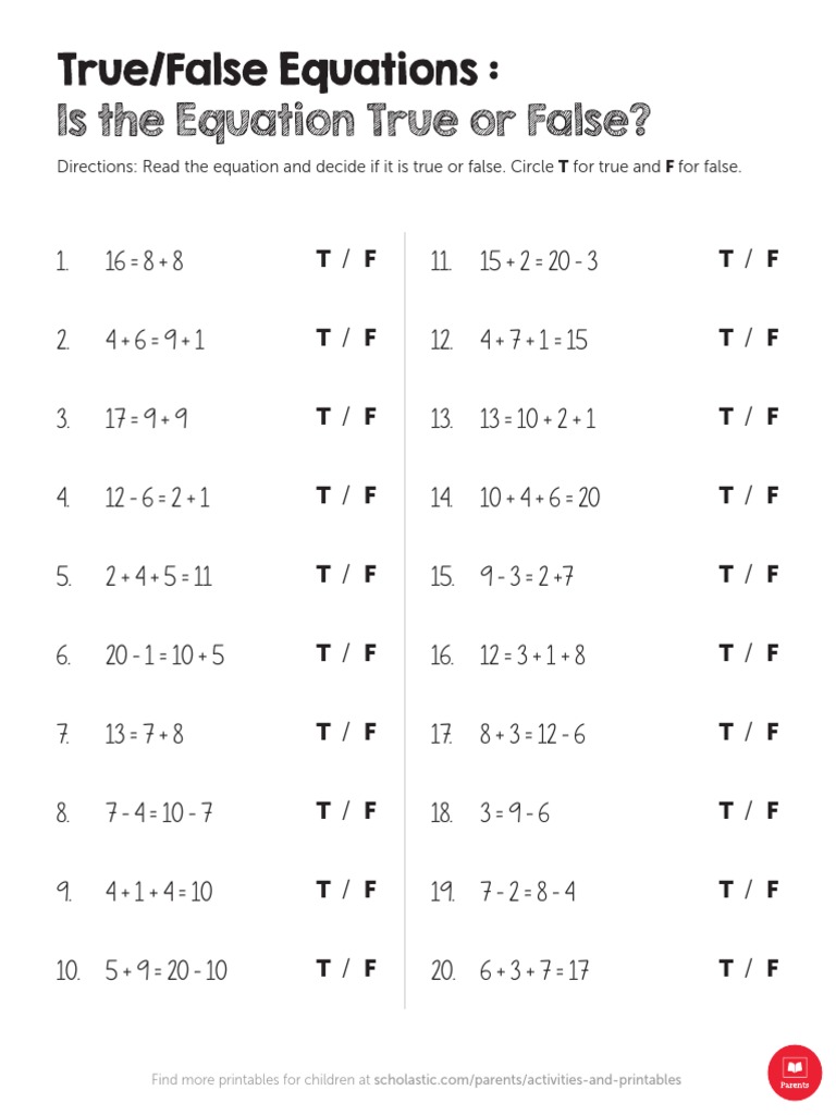 True False Equations PDF | PDF | Teaching Mathematics