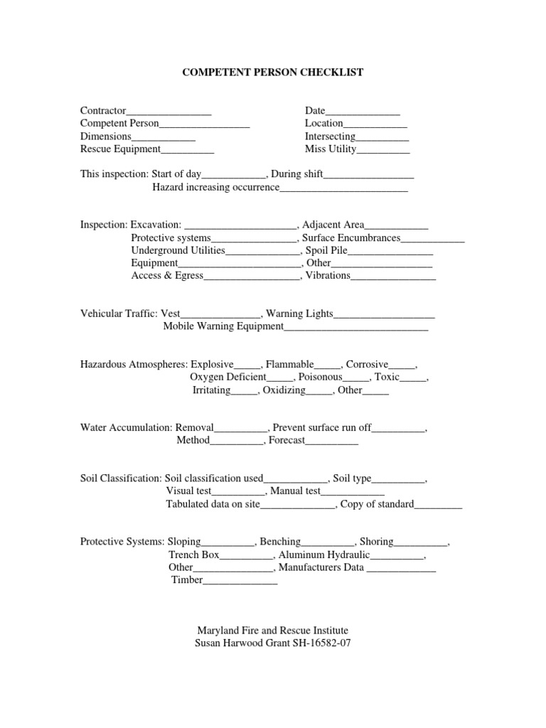 Competent Person Checklist2 | PDF