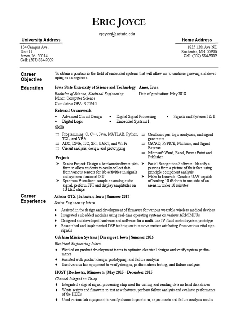 Embedded Systems Engineer Resume | PDF | Digital Signal Processing ...