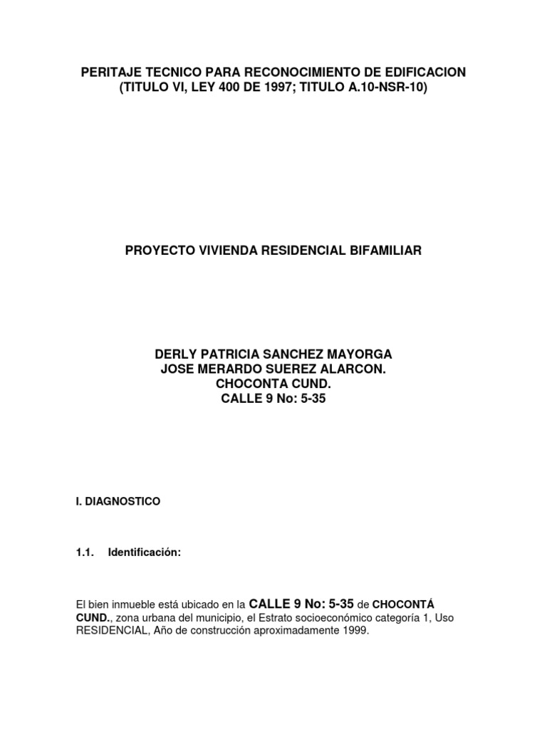 Peritaje Tecnico para Reconocimiento | PDF | Hormigón | Ingeniería estructural