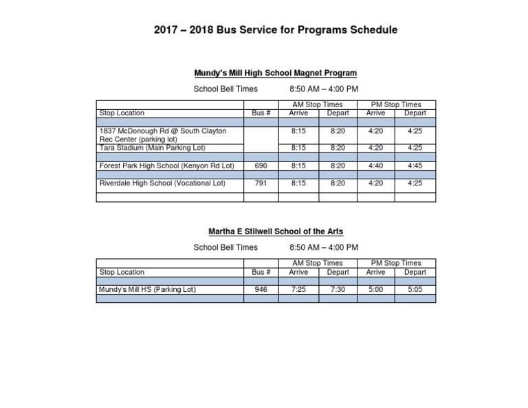 Mundys Mill High School Shuttle Bus Schedule | PDF