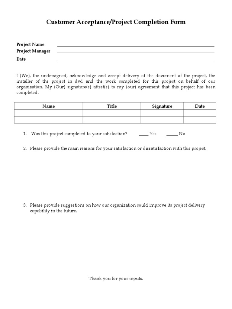 Client Project Completion Form | PDF