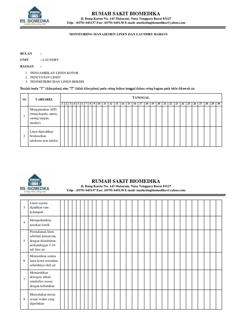 Monitoring Manajemen Linen Dan Laundry Harian | PDF