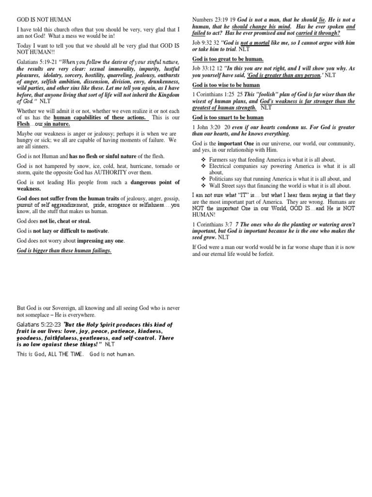 February 6 2011 God Is Not Human | PDF | Patience | Sin
