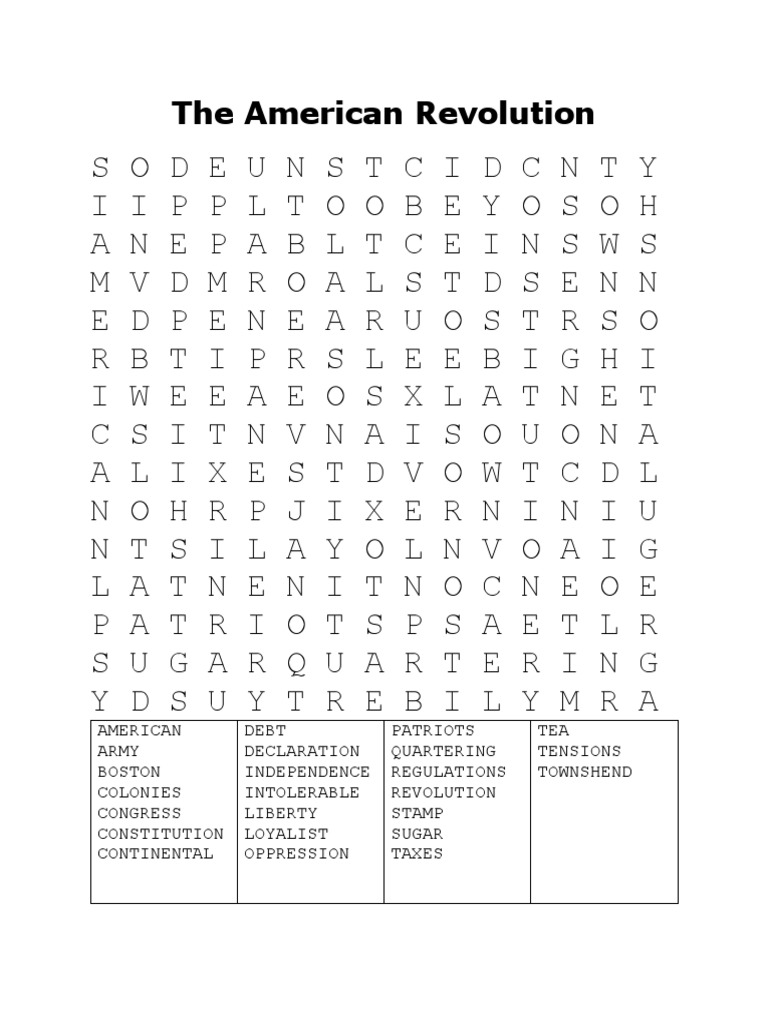 American Revolution Word Search Key | PDF