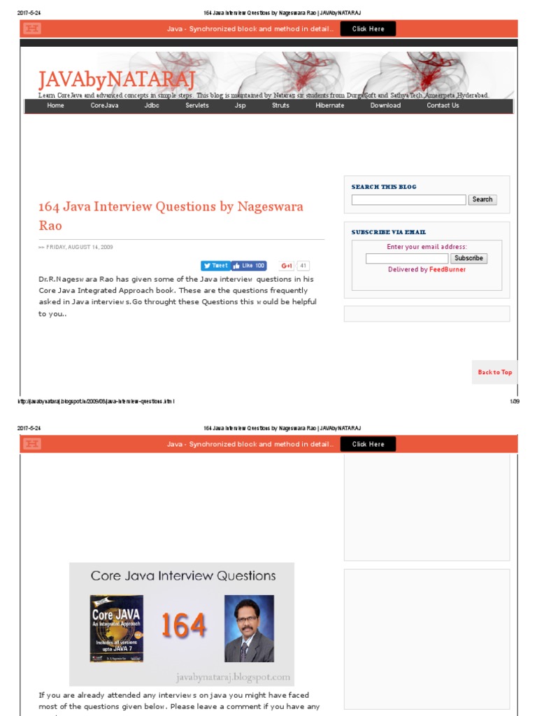164 Java Interview Questions By Nageswara Rao Javabynataraj Download Free Pdf Constructor