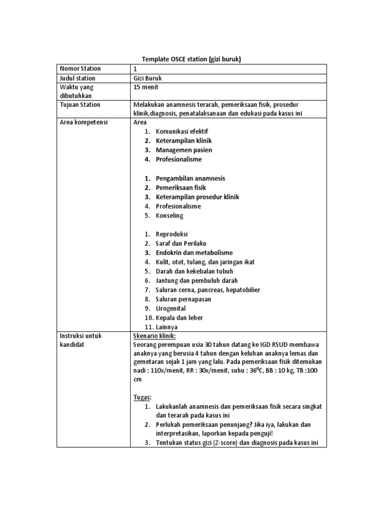 OSCE Gizi Buruk: Prosedur dan Tugas | PDF | Kesehatan Holistik