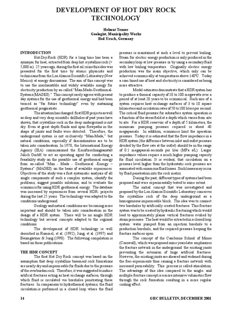 Development of Hot Dry Rock Technology: Harnessing Geothermal Energy ...