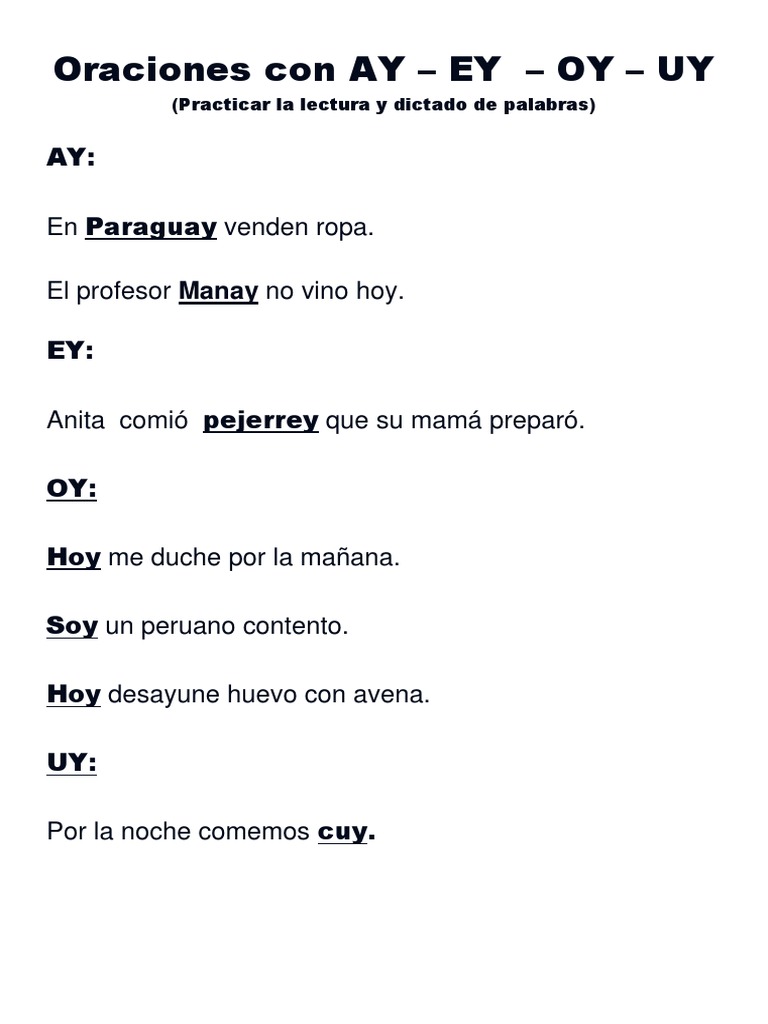Oraciones Con AY EY OY UY