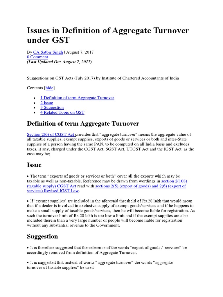 Issues in Definition of Aggregate Turnover Under GST | PDF