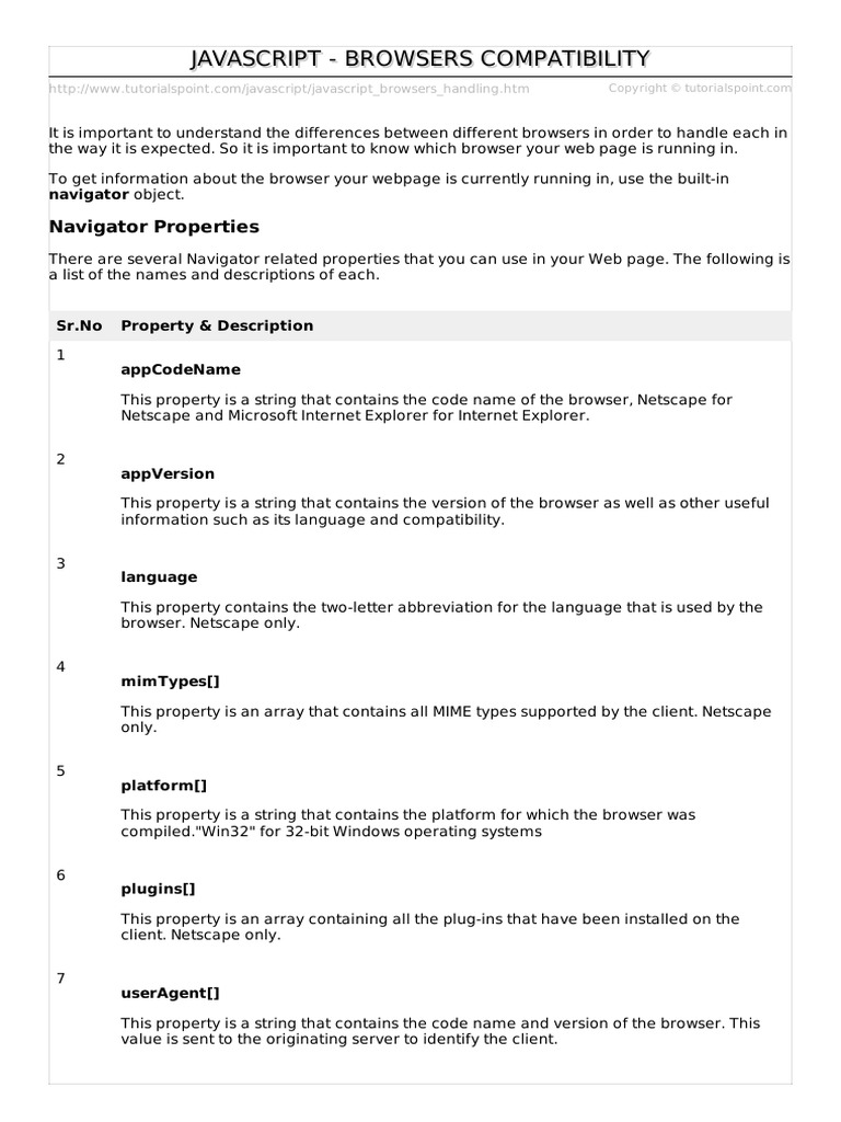Javascript Browsers Handling | PDF | Java Script | Software