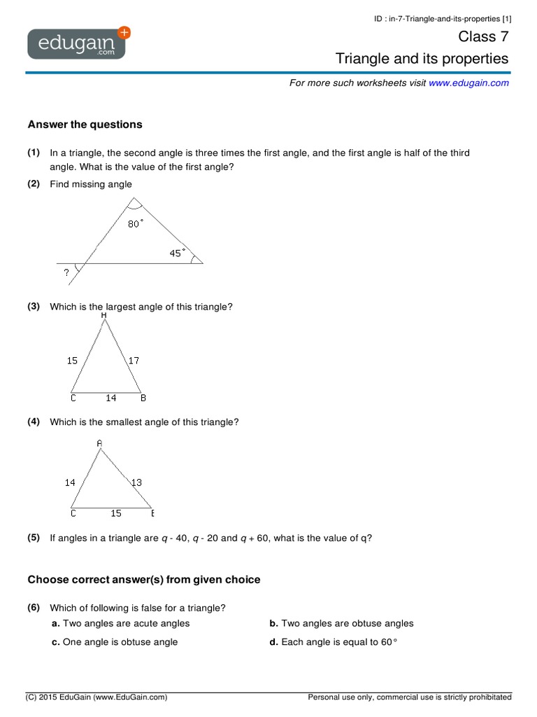 Grade 7 Triangle and Its Properties in PDF | PDF | Euclid | Triangle