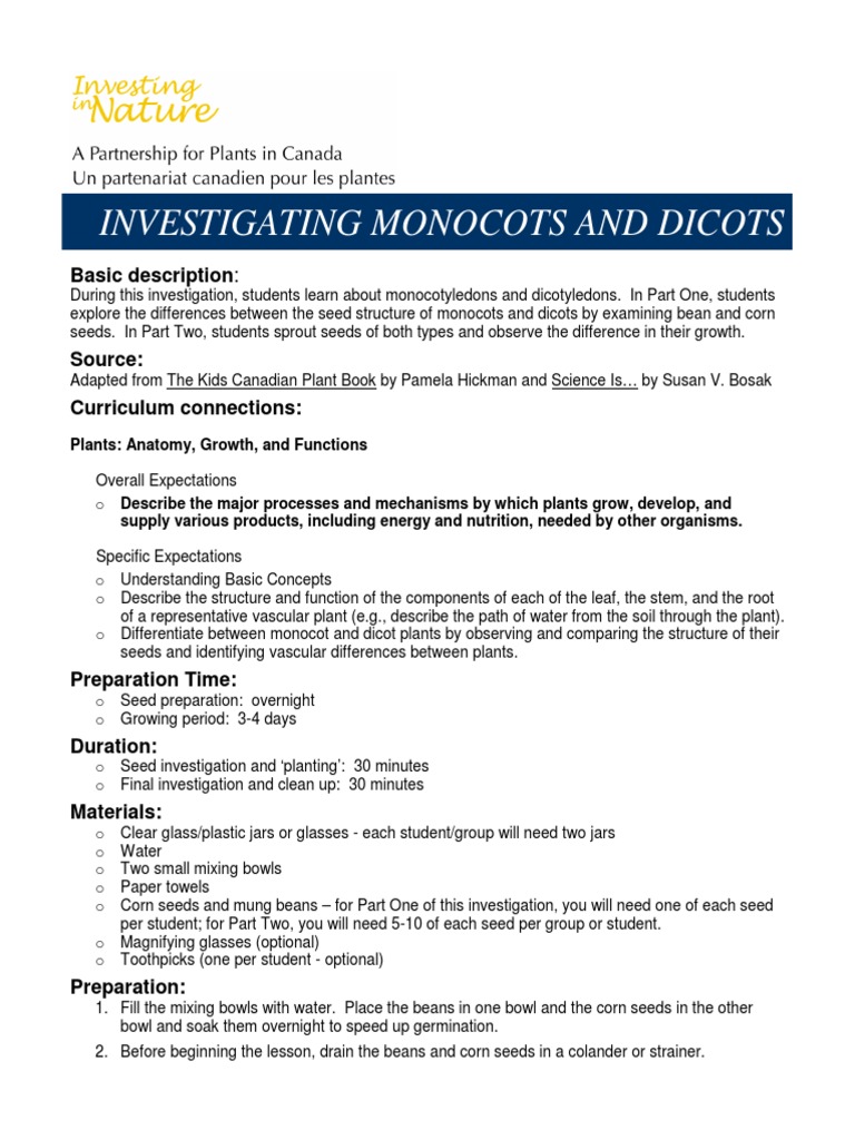 Monocots Vs Dicots | PDF | Seed | Botany