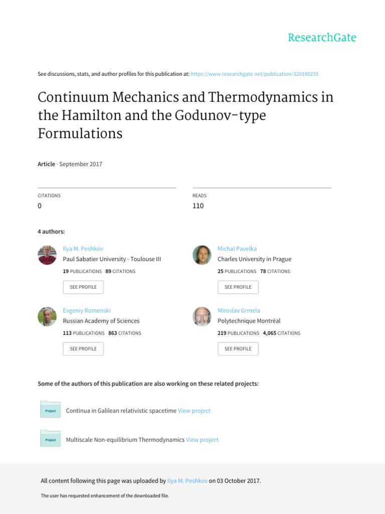 Continuum Mechanics and Thermodynamics in The Hamilton and The Godunov ...