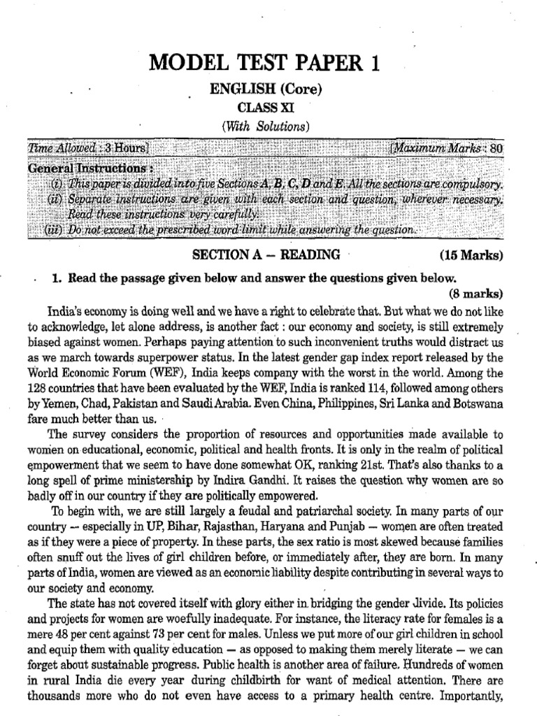 English Solved Sample Paper1 | PDF | Ghosts