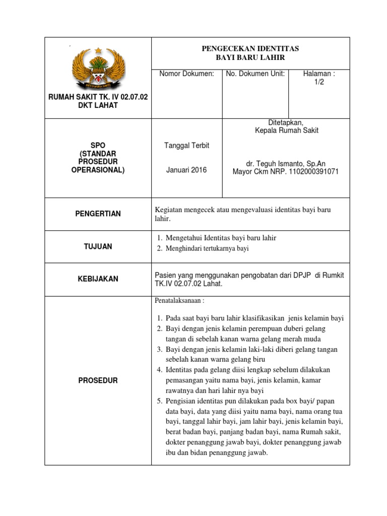 Spo Identitas Bayi Baru Lahir | PDF