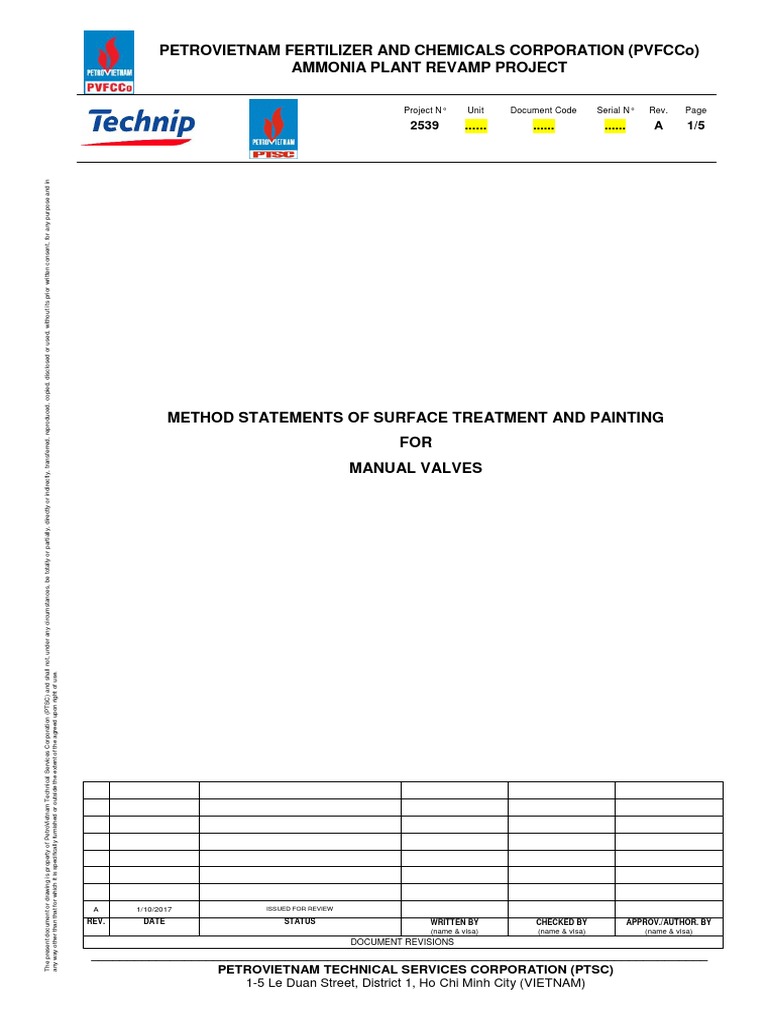 Method Statements of Surface Treatment and Painting For Valves Nh3 Project | PDF | Industrial ...