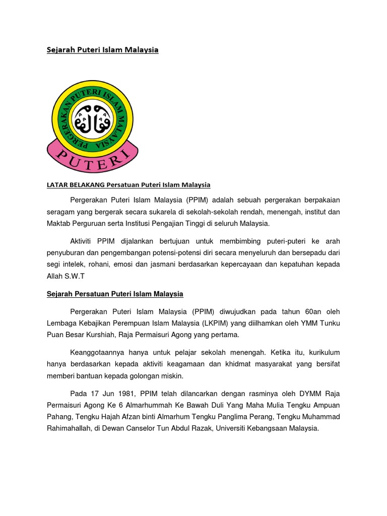 Sejarah Puteri Islam Malaysia | PDF