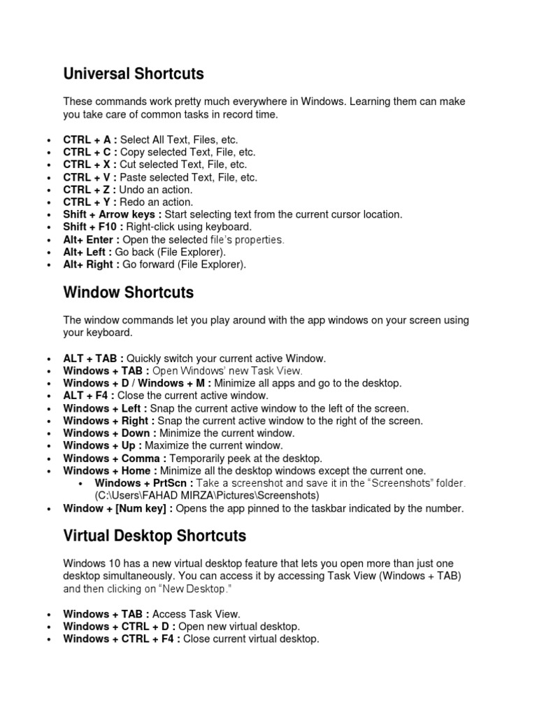 Universal Shortcuts | PDF | Computer Keyboard | Tab (Gui)