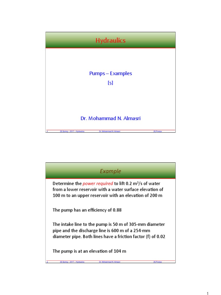 Pump Calculations and Examples | PDF | Civil Engineering | Fluid Dynamics