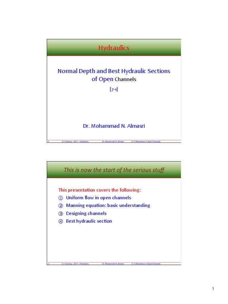 (7-1) Normal Depth and Best Hydraulic Sections of Open Channels PDF ...