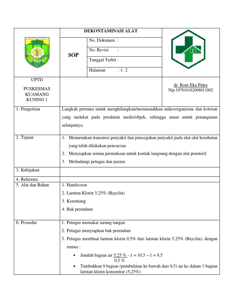 Sop Dekontaminasi Alat | PDF