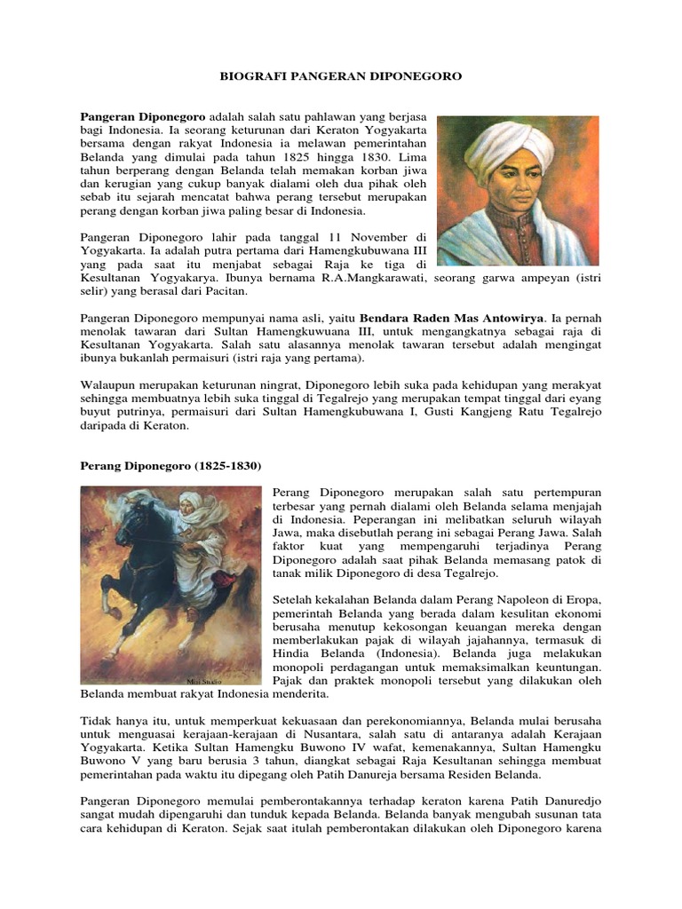Biografi Pangeran Diponegoro Lengkap | PDF