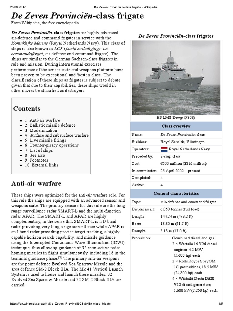 De Zeven Provinciën-Class Frigate - Wikipedia | PDF | Military ...