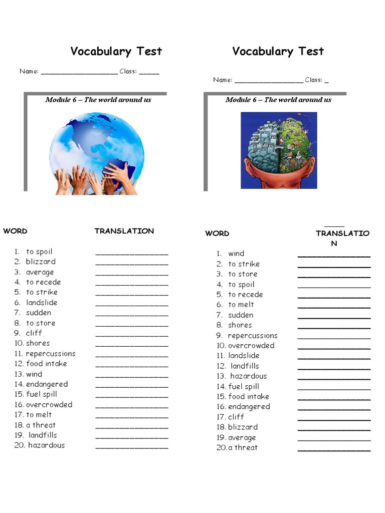 Vocabulary Test Vocabulary Test: Module 6 - The World Around Us Module ...