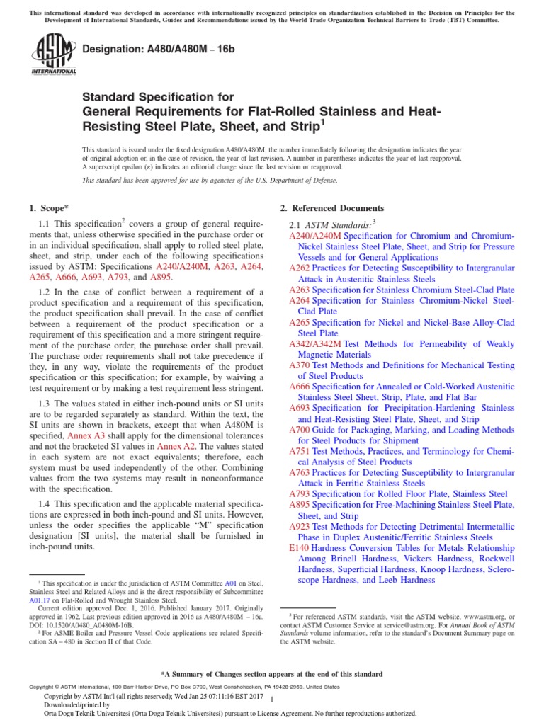 Astm A480 | PDF | Heat Treating | Rolling (Metalworking)