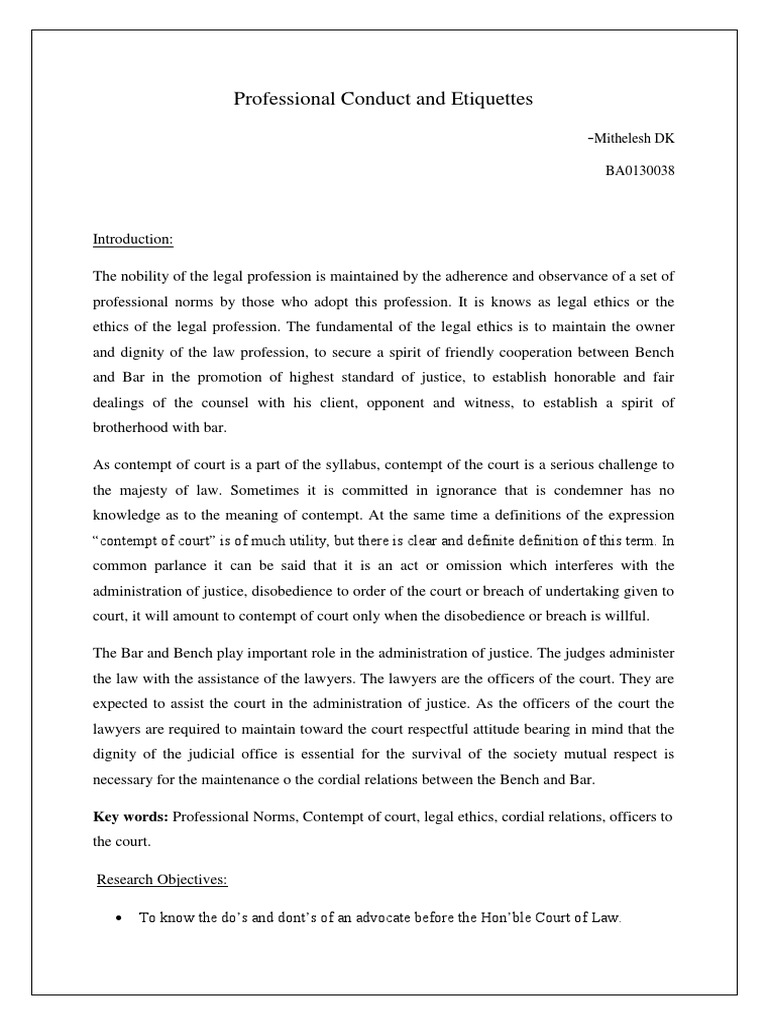 Professional Conduct and Etiquettes - Docx Mith | PDF | Advocate ...