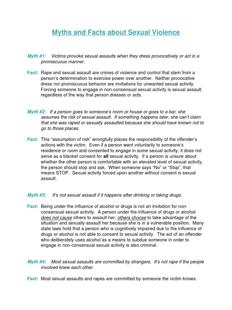 Myths and Facts About Sexual Violence | PDF | Sexual Assault | Rape