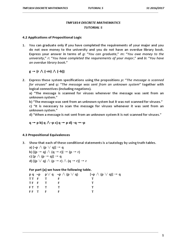 Discrete Mathematics Tutorial 5 | PDF | Logic | Semantics