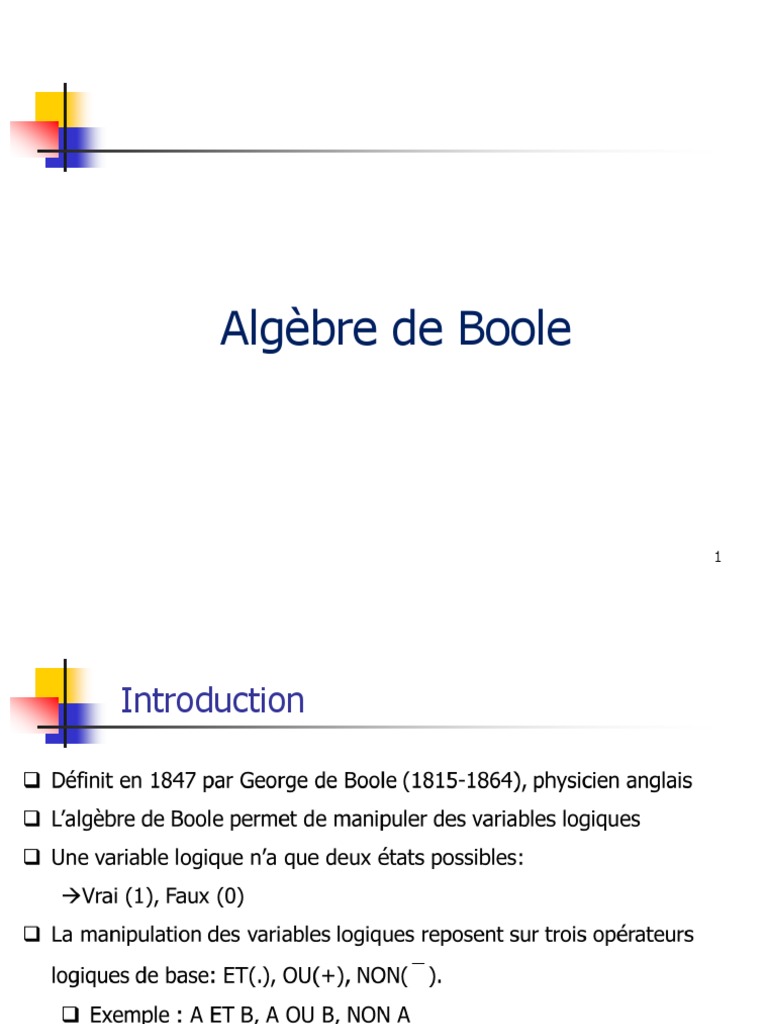 Introduction à l'Algèbre de Boole | PDF | Algèbre de Boole (logique ...