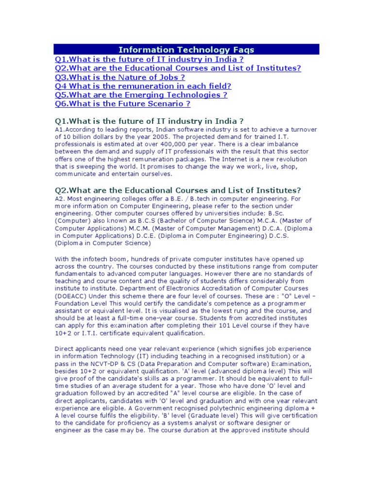 Information Technology Faqs | PDF | Strategic Management | Programmer