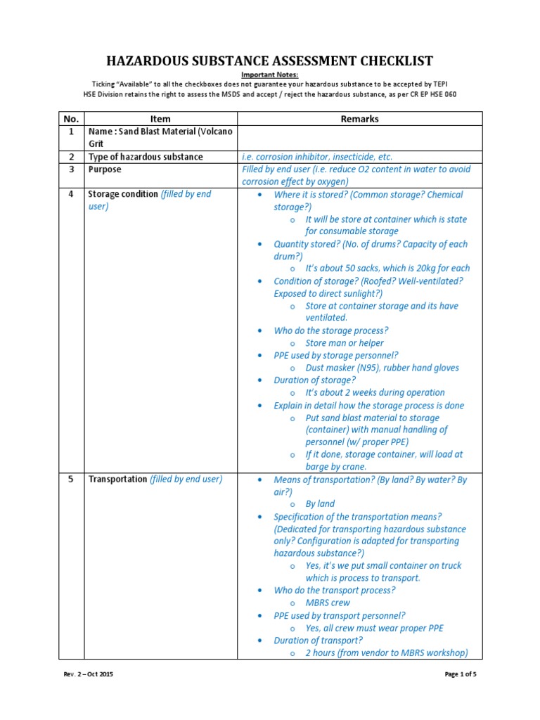 Hazardous Substance Assessment Checklist Rev 3-1 | PDF | Chemical ...
